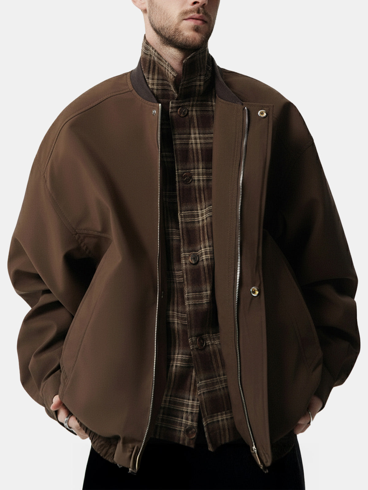 Men's Plaid Collar Zip-Up Bomber Jacket | Men's Winter Jacket ...